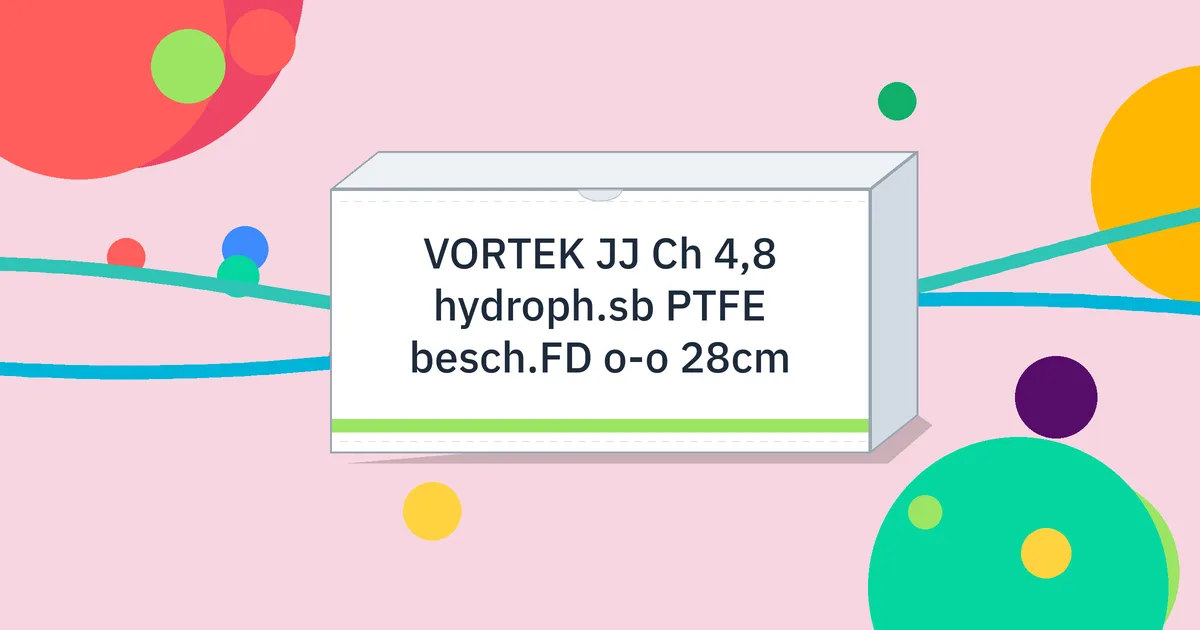 Symbolbild: Packung mit der Aufschrift VORTEK JJ Ch 4,8 hydroph.sb PTFE besch.FD o-o 28cm (PZN 17998830) – Verfügbarkeit und Bezug in Apotheken in Frankfurt am Main
