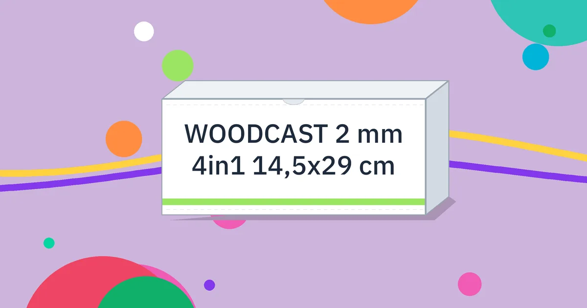 Symbolbild: Packung mit der Aufschrift WOODCAST 2 mm 4in1 14,5x29 cm (PZN 15227726) – Verfügbarkeit und Bezug in Apotheken in Frankfurt am Main