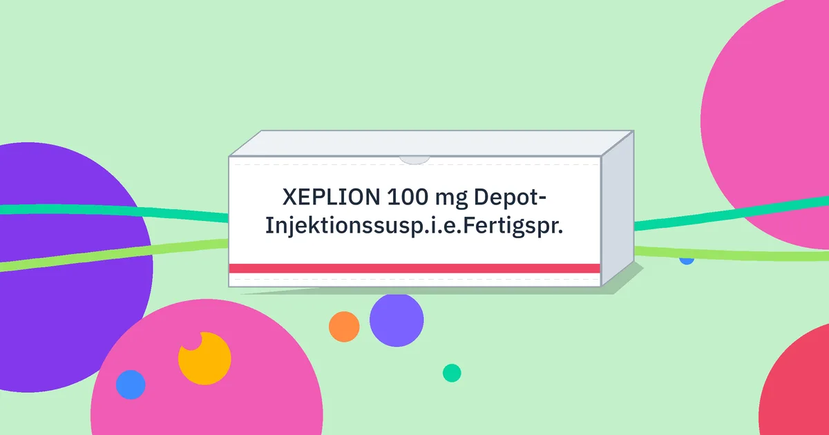 Symbolbild: Packung mit der Aufschrift XEPLION 100 mg Depot-Injektionssusp.i.e.Fertigspr. (PZN 19745984) – Verfügbarkeit und Bezug in Apotheken in Frankfurt am Main