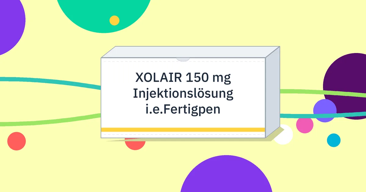 Symbolbild: Packung mit der Aufschrift XOLAIR 150 mg Injektionslösung i.e.Fertigpen (PZN 18036837) – Verfügbarkeit und Bezug in Apotheken in Frankfurt am Main