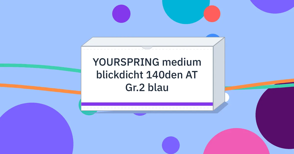 Symbolbild: Packung mit der Aufschrift YOURSPRING medium blickdicht 140den AT Gr.2 blau (PZN 18057851) – Verfügbarkeit und Bezug in Apotheken in Frankfurt am Main