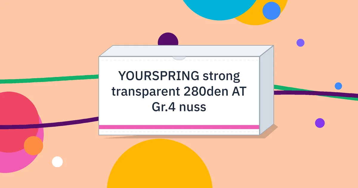 Symbolbild: Packung mit der Aufschrift YOURSPRING strong transparent 280den AT Gr.4 nuss (PZN 18058224) – Verfügbarkeit und Bezug in Apotheken in Frankfurt am Main