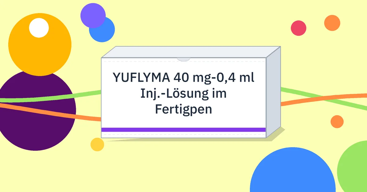 Symbolbild: Packung mit der Aufschrift YUFLYMA 40 mg-0,4 ml Inj.-Lösung im Fertigpen (PZN 18004582) – Verfügbarkeit und Bezug in Apotheken in Frankfurt am Main