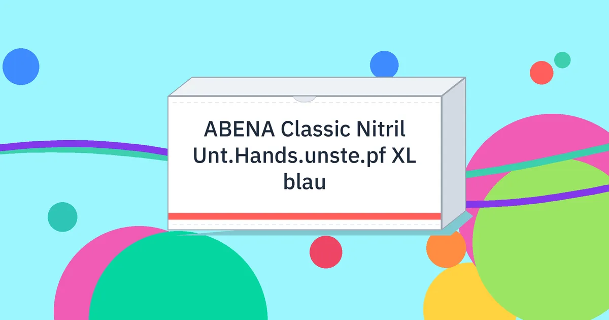 Symbolbild: Packung mit der Aufschrift ABENA Classic Nitril Unt.Hands.unste.pf XL blau (PZN 17416940) – Verfügbarkeit und Bezug in Apotheken in Frankfurt am Main