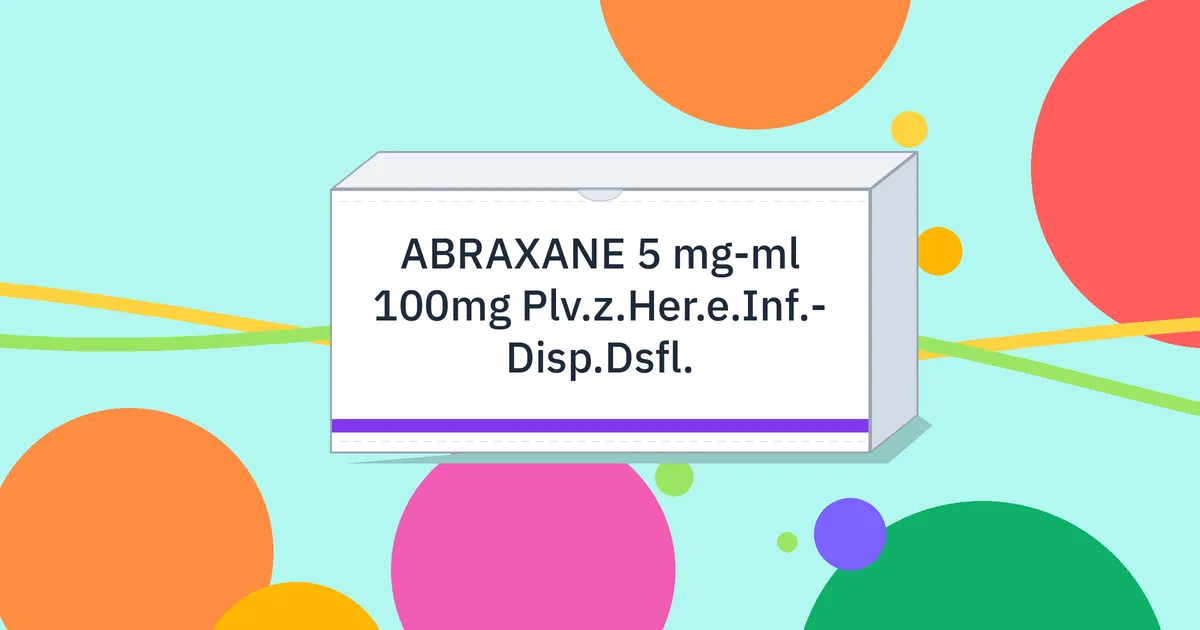 Symbolbild: Packung mit der Aufschrift ABRAXANE 5 mg-ml 100mg Plv.z.Her.e.Inf.-Disp.Dsfl. (PZN 11732315) – Verfügbarkeit und Bezug in Apotheken in Frankfurt am Main