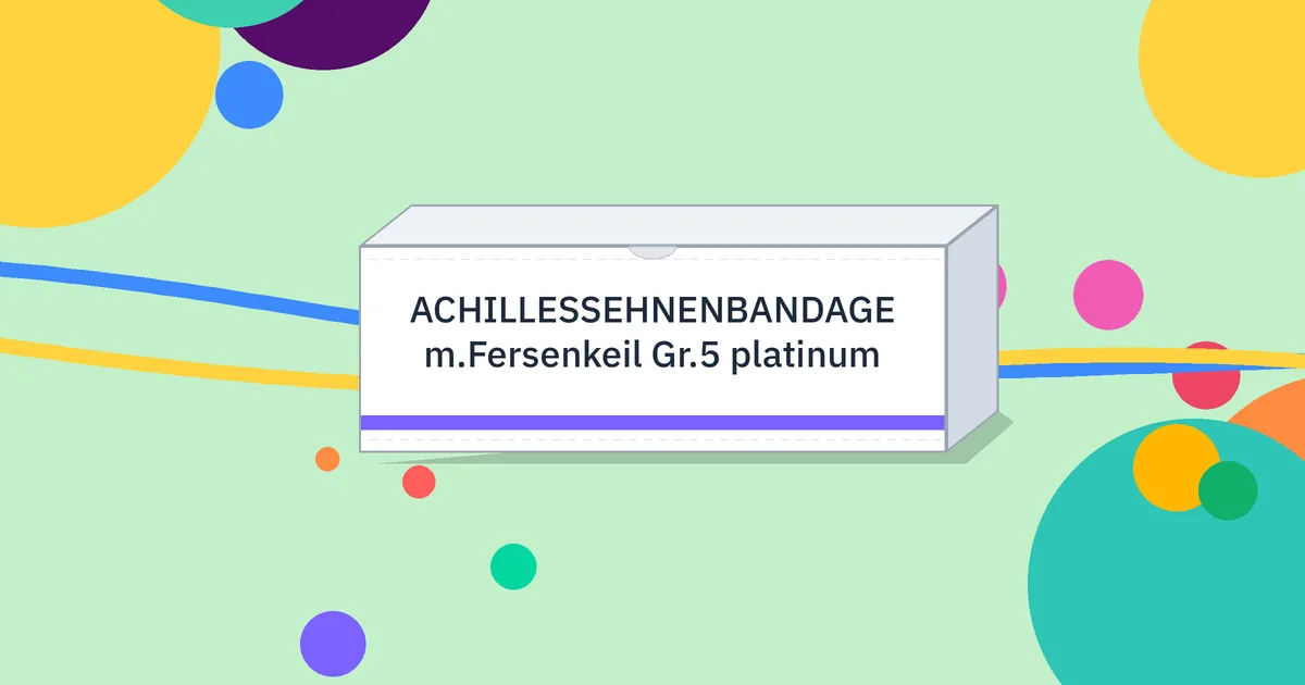 Symbolbild: Packung mit der Aufschrift ACHILLESSEHNENBANDAGE m.Fersenkeil Gr.5 platinum (PZN 13827043) – Verfügbarkeit und Bezug in Apotheken in Frankfurt am Main