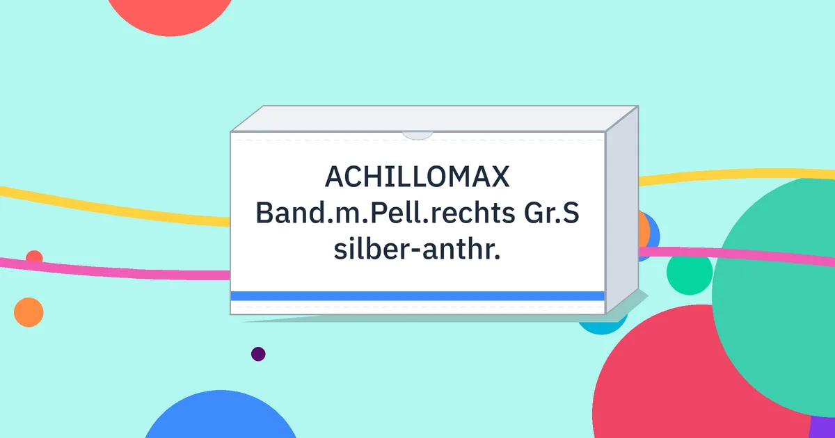 Symbolbild: Packung mit der Aufschrift ACHILLOMAX Band.m.Pell.rechts Gr.S silber-anthr. (PZN 11565679) – Verfügbarkeit und Bezug in Apotheken in Frankfurt am Main