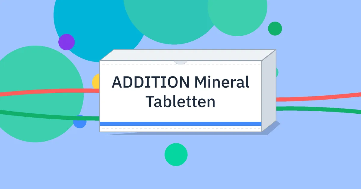 Symbolbild: Packung mit der Aufschrift ADDITION Mineral Tabletten (PZN 03949265) – Verfügbarkeit und Bezug in Apotheken in Frankfurt am Main
