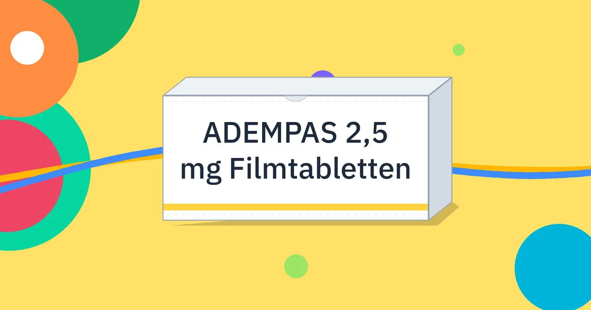 Symbolbild: Packung mit der Aufschrift ADEMPAS 2,5 mg Filmtabletten (PZN 10002916) – Verfügbarkeit und Bezug in Apotheken in Frankfurt am Main