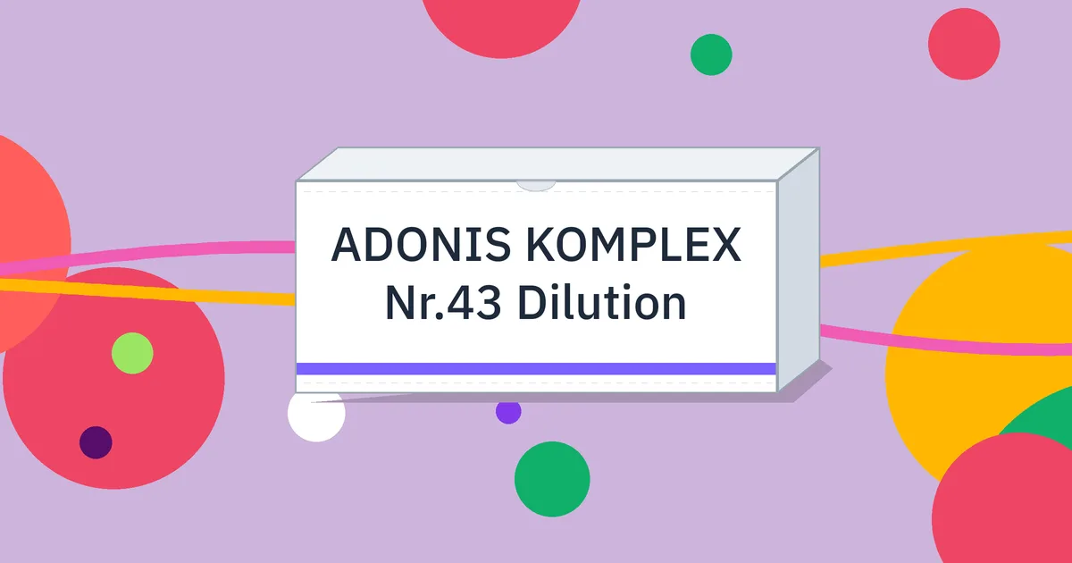 Symbolbild: Packung mit der Aufschrift ADONIS KOMPLEX Nr.43 Dilution (PZN 01909675) – Verfügbarkeit und Bezug in Apotheken in Frankfurt am Main