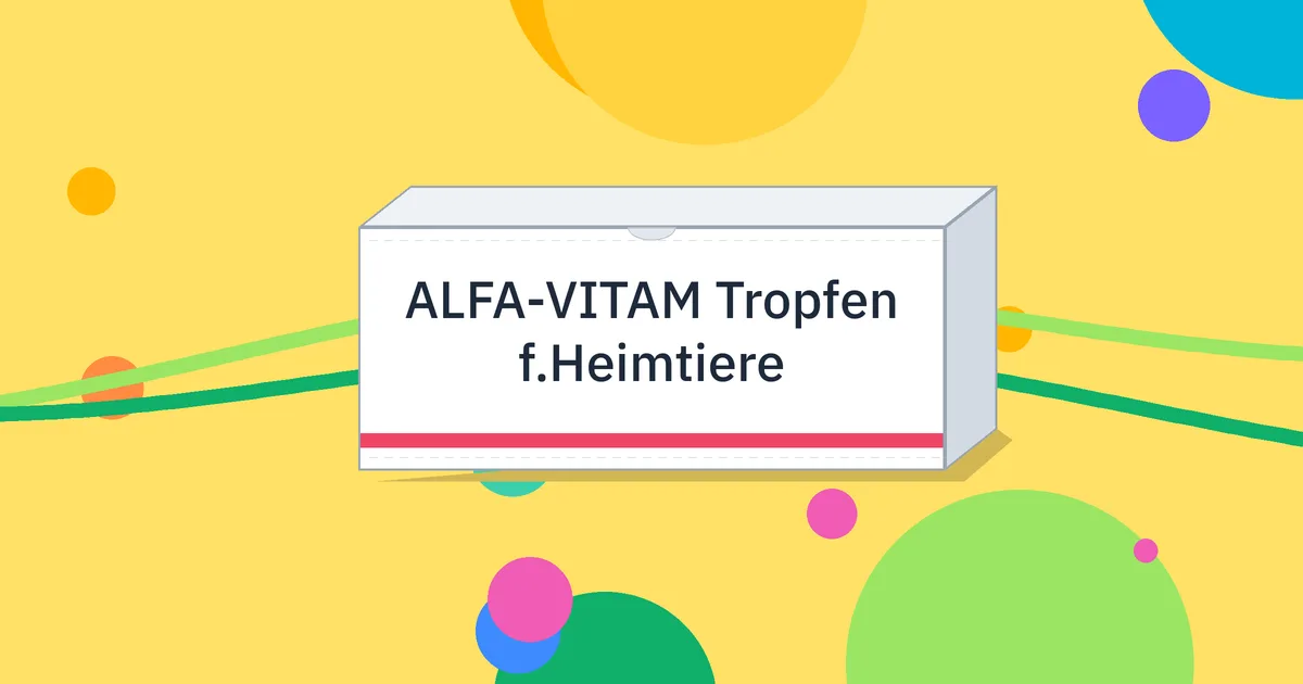 Symbolbild: Packung mit der Aufschrift ALFA-VITAM Tropfen f.Heimtiere (PZN 11095943) – Verfügbarkeit und Bezug in Apotheken in Frankfurt am Main