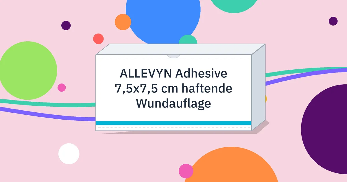 Symbolbild: Packung mit der Aufschrift ALLEVYN Adhesive 7,5x7,5 cm haftende Wundauflage (PZN 19697989) – Verfügbarkeit und Bezug in Apotheken in Frankfurt am Main