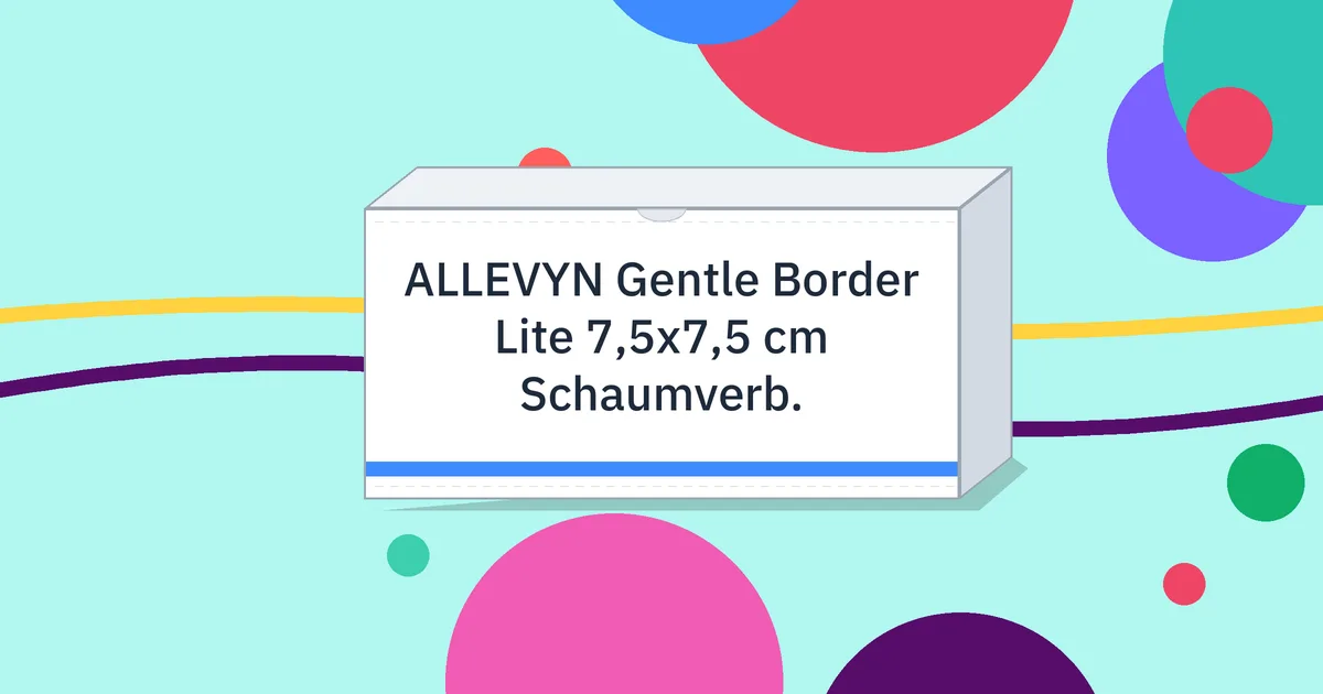Symbolbild: Packung mit der Aufschrift ALLEVYN Gentle Border Lite 7,5x7,5 cm Schaumverb. (PZN 09431210) – Verfügbarkeit und Bezug in Apotheken in Frankfurt am Main