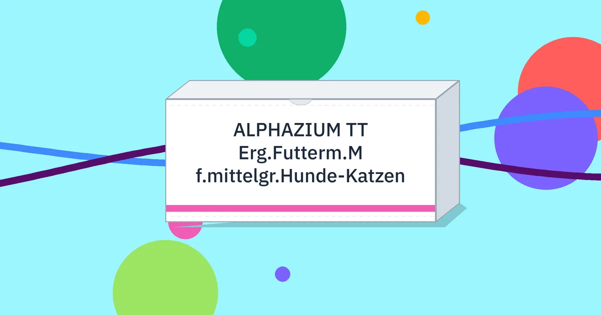 Symbolbild: Packung mit der Aufschrift ALPHAZIUM TT Erg.Futterm.M f.mittelgr.Hunde-Katzen (PZN 19491756) – Verfügbarkeit und Bezug in Apotheken in Frankfurt am Main