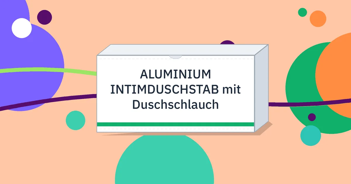 Symbolbild: Packung mit der Aufschrift ALUMINIUM INTIMDUSCHSTAB mit Duschschlauch (PZN 00903995) – Verfügbarkeit und Bezug in Apotheken in Frankfurt am Main