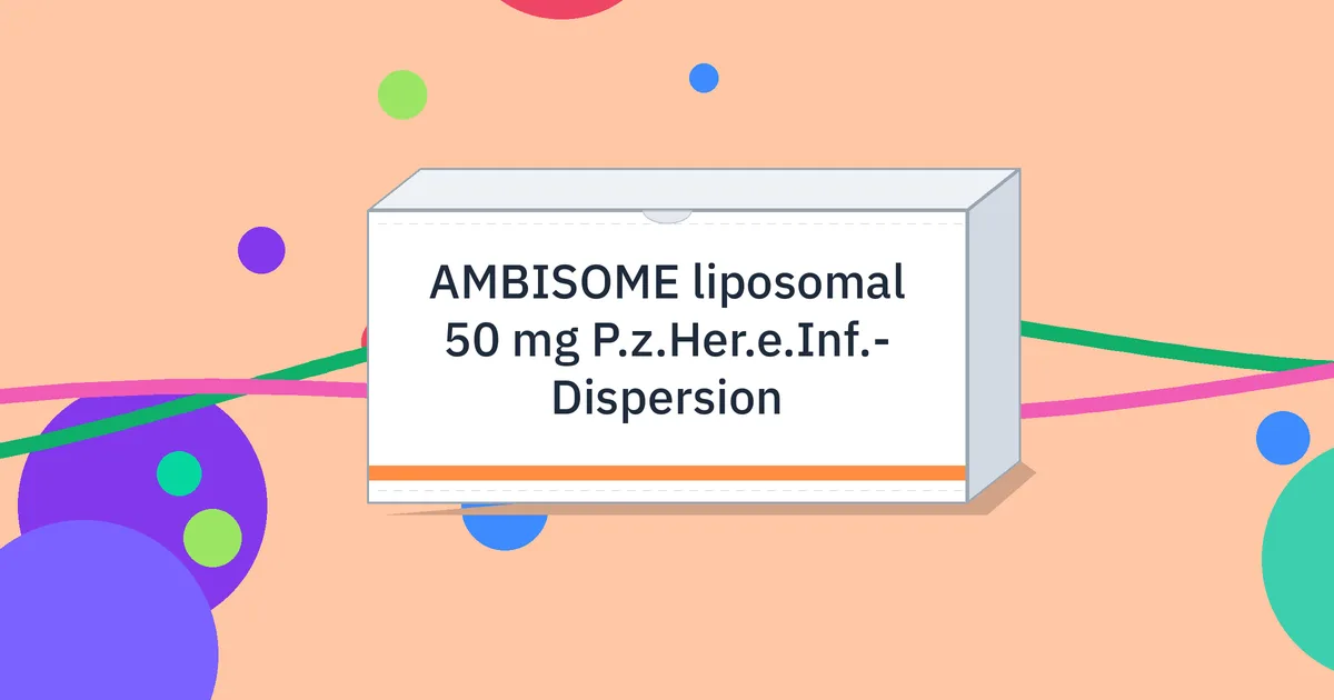 Symbolbild: Packung mit der Aufschrift AMBISOME liposomal 50 mg P.z.Her.e.Inf.-Dispersion (PZN 18810337) – Verfügbarkeit und Bezug in Apotheken in Frankfurt am Main