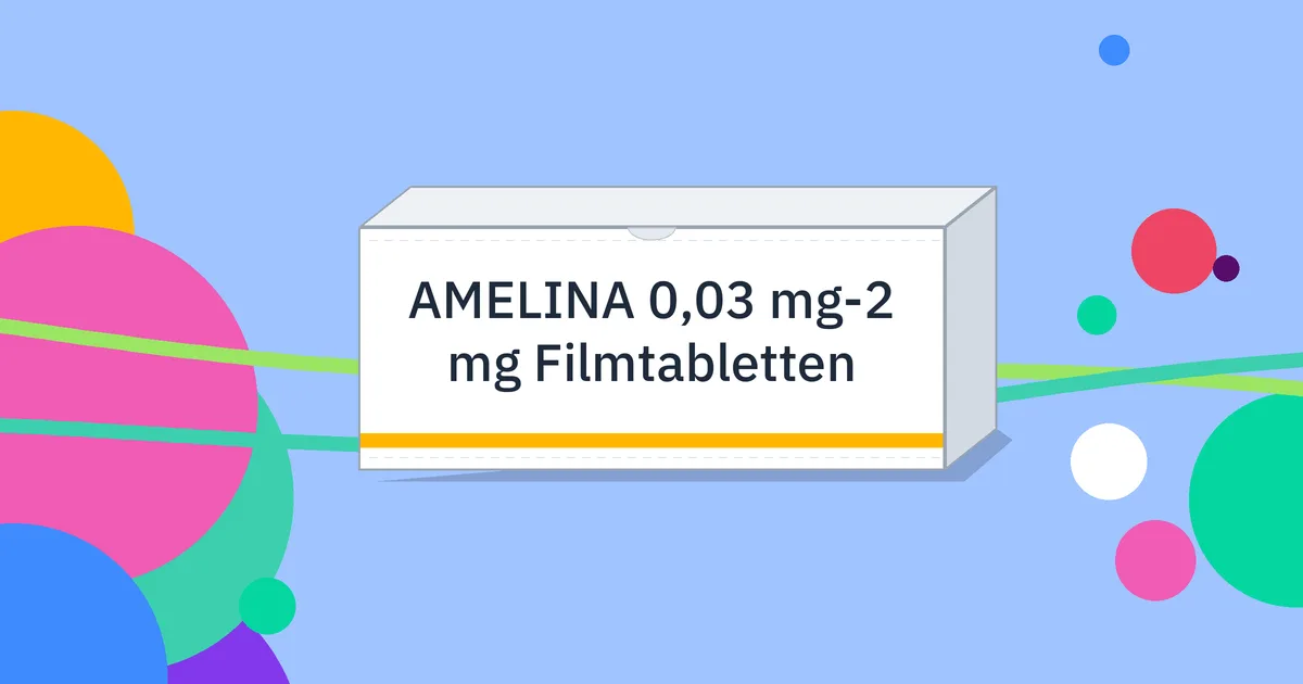 Symbolbild: Packung mit der Aufschrift AMELINA 0,03 mg-2 mg Filmtabletten (PZN 16926314) – Verfügbarkeit und Bezug in Apotheken in Frankfurt am Main