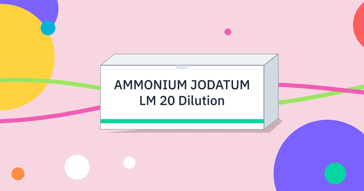 Symbolbild: Packung mit der Aufschrift AMMONIUM JODATUM LM 20 Dilution (PZN 13321421) – Verfügbarkeit und Bezug in Apotheken in Frankfurt am Main