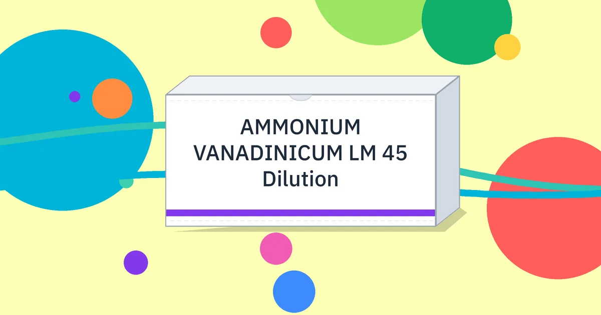 Symbolbild: Packung mit der Aufschrift AMMONIUM VANADINICUM LM 45 Dilution (PZN 13324394) – Verfügbarkeit und Bezug in Apotheken in Frankfurt am Main