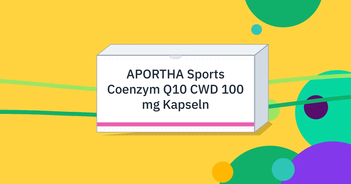 Symbolbild: Packung mit der Aufschrift APORTHA Sports Coenzym Q10 CWD 100 mg Kapseln (PZN 17621166) – Verfügbarkeit und Bezug in Apotheken in Frankfurt am Main