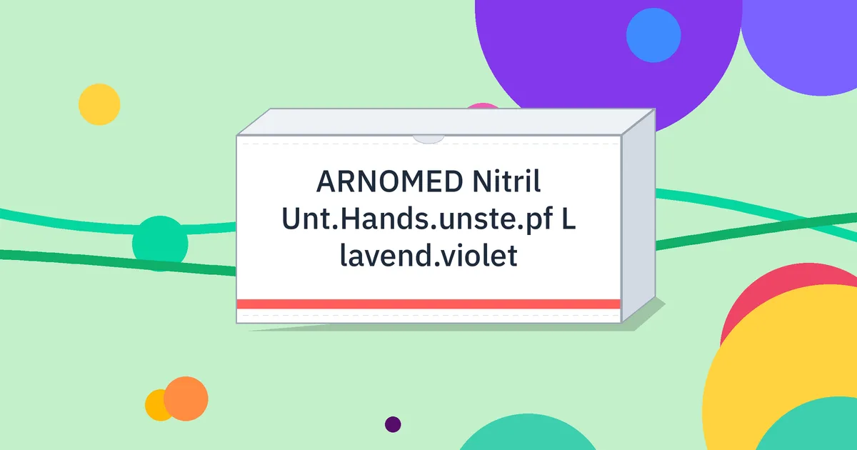 Symbolbild: Packung mit der Aufschrift ARNOMED Nitril Unt.Hands.unste.pf L lavend.violet (PZN 18136757) – Verfügbarkeit und Bezug in Apotheken in Frankfurt am Main