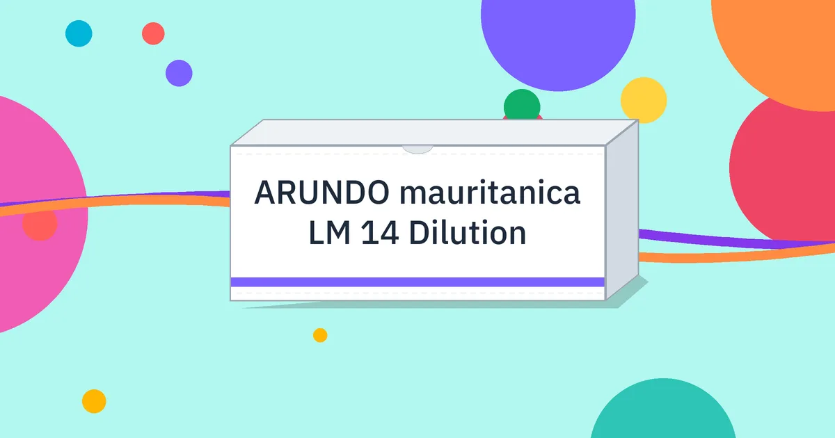 Symbolbild: Packung mit der Aufschrift ARUNDO mauritanica LM 14 Dilution (PZN 12781155) – Verfügbarkeit und Bezug in Apotheken in Frankfurt am Main