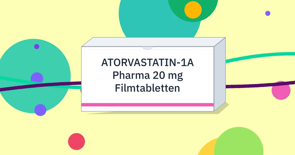 Symbolbild: Packung mit der Aufschrift ATORVASTATIN-1A Pharma 20 mg Filmtabletten (PZN 07752884) – Verfügbarkeit und Bezug in Apotheken in Frankfurt am Main