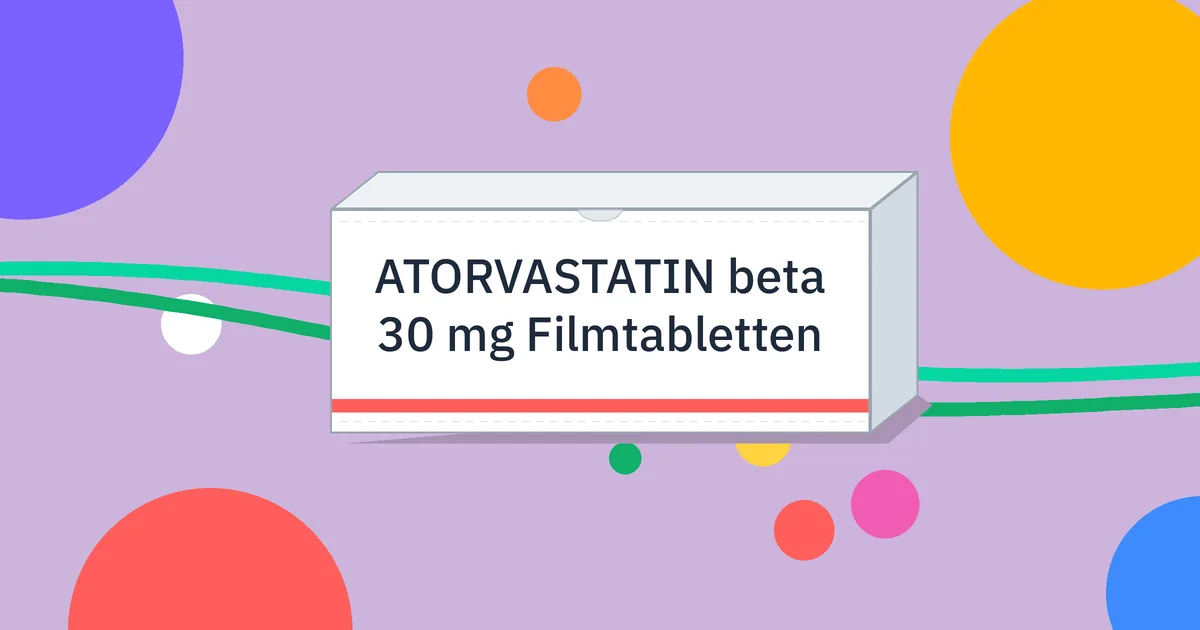 Symbolbild: Packung mit der Aufschrift ATORVASTATIN beta 30 mg Filmtabletten (PZN 20348917) – Verfügbarkeit und Bezug in Apotheken in Frankfurt am Main
