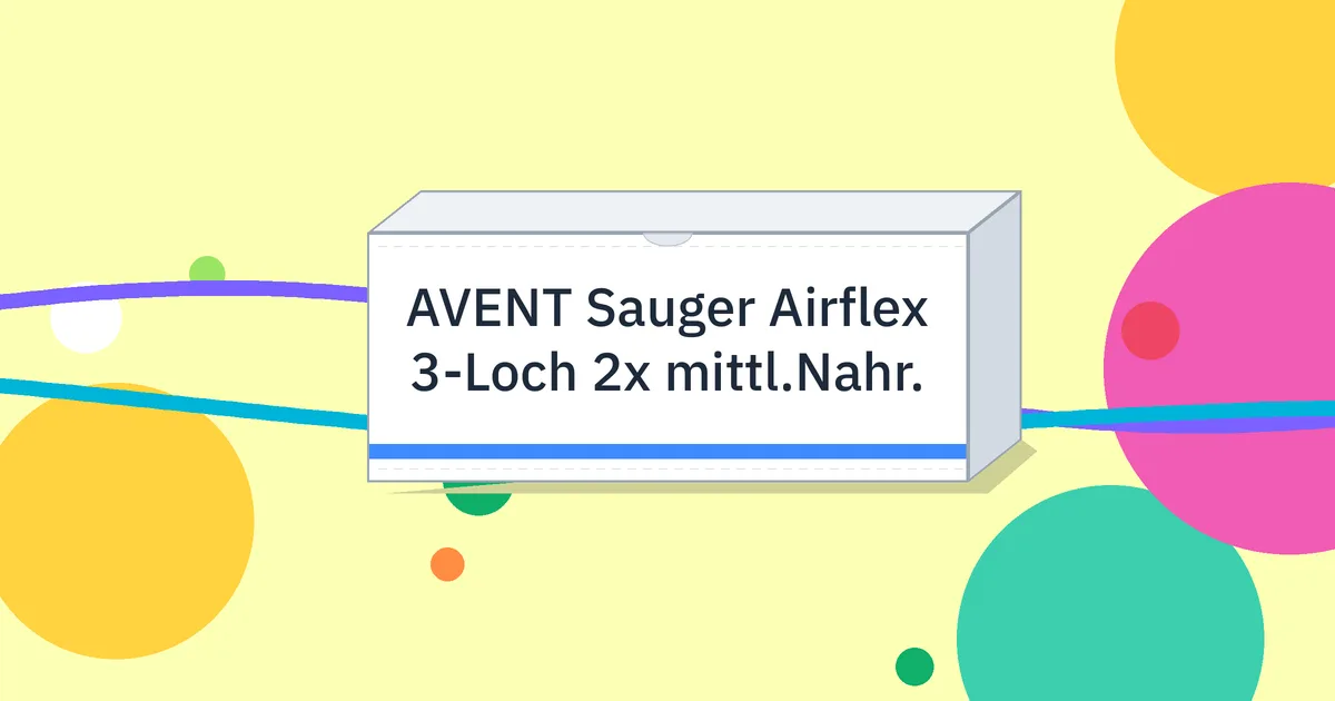Symbolbild: Packung mit der Aufschrift AVENT Sauger Airflex 3-Loch 2x mittl.Nahr. (PZN 03753125) – Verfügbarkeit und Bezug in Apotheken in Frankfurt am Main