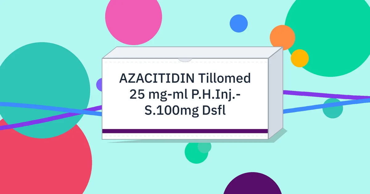 Symbolbild: Packung mit der Aufschrift AZACITIDIN Tillomed 25 mg-ml P.H.Inj.-S.100mg Dsfl (PZN 17179285) – Verfügbarkeit und Bezug in Apotheken in Frankfurt am Main