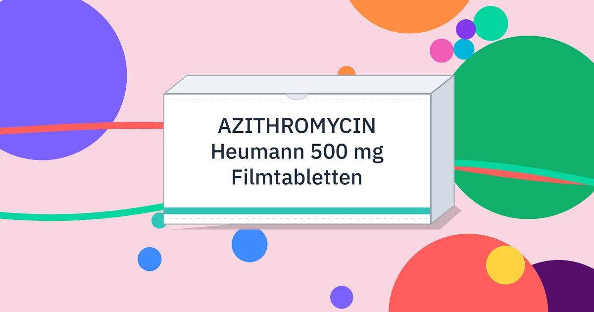 Symbolbild: Packung mit der Aufschrift AZITHROMYCIN Heumann 500 mg Filmtabletten (PZN 16598608) – Verfügbarkeit und Bezug in Apotheken in Frankfurt am Main
