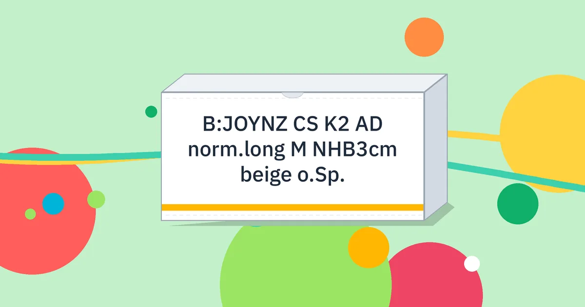 Symbolbild: Packung mit der Aufschrift B:JOYNZ CS K2 AD norm.long M NHB3cm beige o.Sp. (PZN 20530378) – Verfügbarkeit und Bezug in Apotheken in Frankfurt am Main