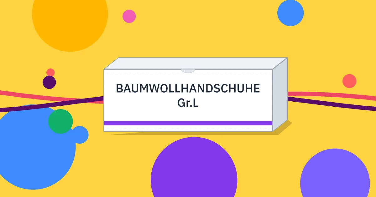 Symbolbild: Packung mit der Aufschrift BAUMWOLLHANDSCHUHE Gr.L (PZN 18472722) – Verfügbarkeit und Bezug in Apotheken in Frankfurt am Main