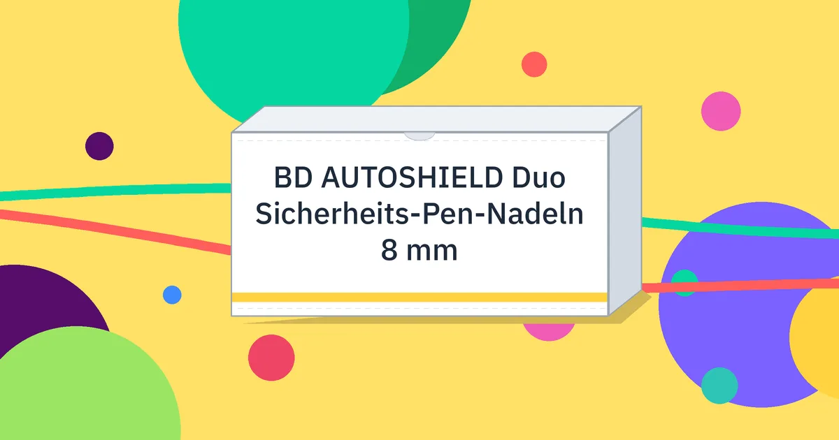 Symbolbild: Packung mit der Aufschrift BD AUTOSHIELD Duo Sicherheits-Pen-Nadeln 8 mm (PZN 19859653) – Verfügbarkeit und Bezug in Apotheken in Frankfurt am Main