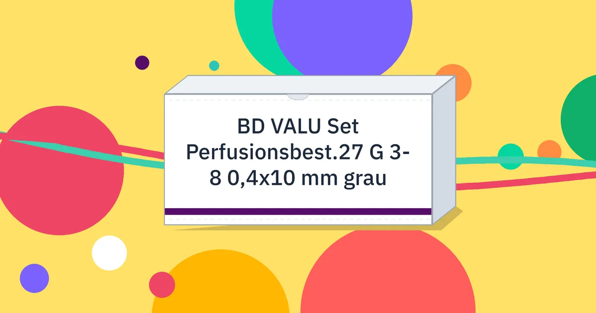 Symbolbild: Packung mit der Aufschrift BD VALU Set Perfusionsbest.27 G 3-8 0,4x10 mm grau (PZN 11117811) – Verfügbarkeit und Bezug in Apotheken in Frankfurt am Main