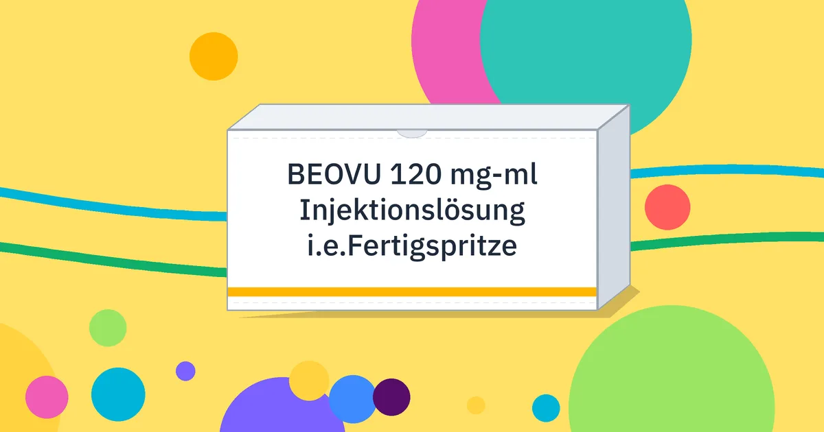 Symbolbild: Packung mit der Aufschrift BEOVU 120 mg-ml Injektionslösung i.e.Fertigspritze (PZN 15559977) – Verfügbarkeit und Bezug in Apotheken in Frankfurt am Main