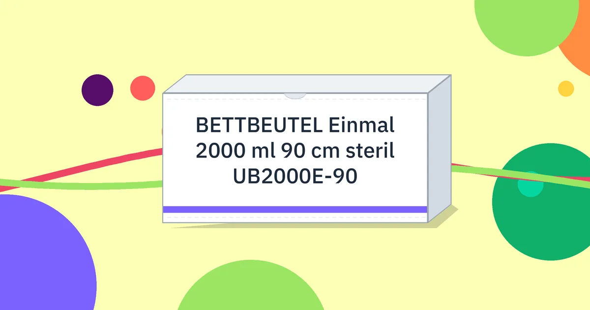 Symbolbild: Packung mit der Aufschrift BETTBEUTEL Einmal 2000 ml 90 cm steril UB2000E-90 (PZN 18201609) – Verfügbarkeit und Bezug in Apotheken in Frankfurt am Main