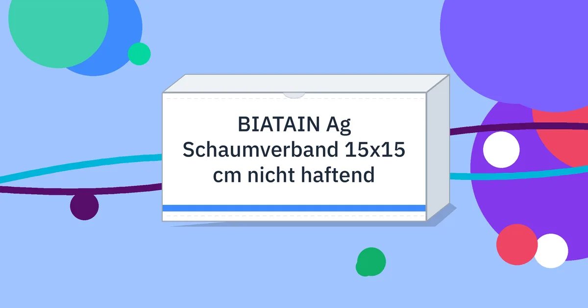 Symbolbild: Packung mit der Aufschrift BIATAIN Ag Schaumverband 15x15 cm nicht haftend (PZN 19535577) – Verfügbarkeit und Bezug in Apotheken in Frankfurt am Main