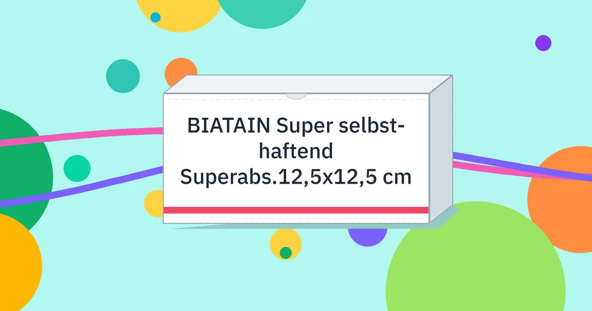 Symbolbild: Packung mit der Aufschrift BIATAIN Super selbst-haftend Superabs.12,5x12,5 cm (PZN 01403065) – Verfügbarkeit und Bezug in Apotheken in Frankfurt am Main