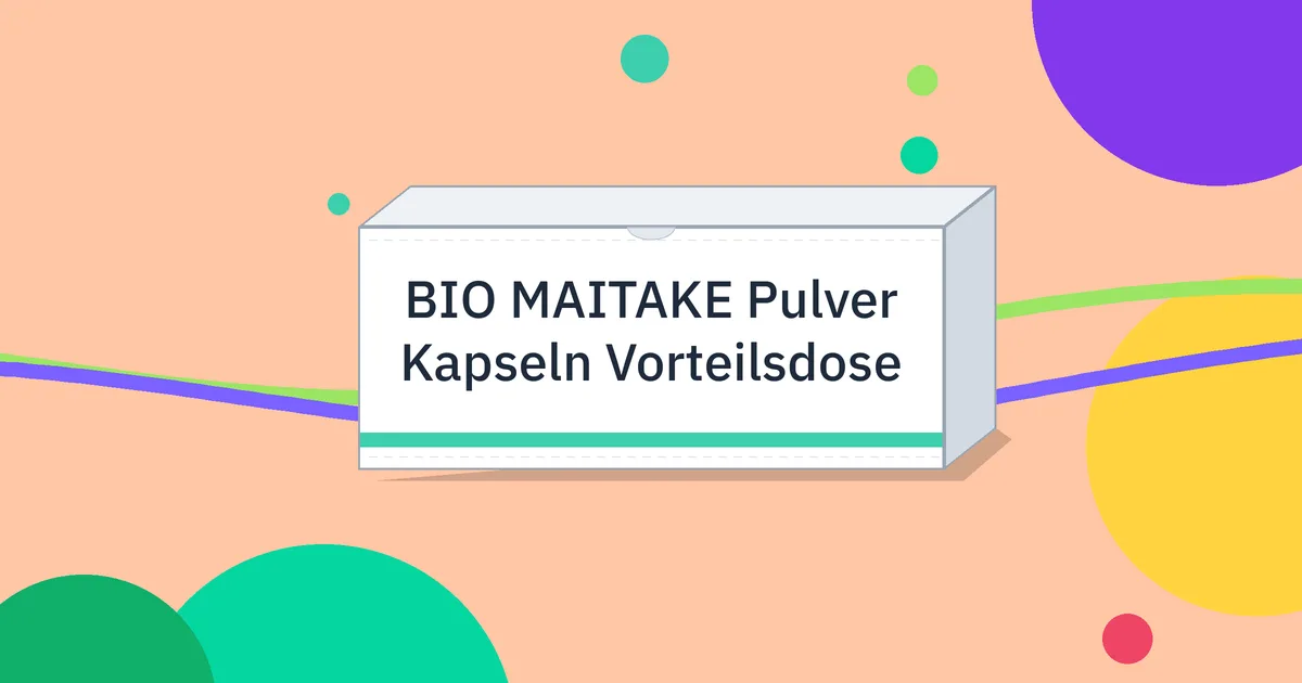 Symbolbild: Packung mit der Aufschrift BIO MAITAKE Pulver Kapseln Vorteilsdose (PZN 17628553) – Verfügbarkeit und Bezug in Apotheken in Frankfurt am Main
