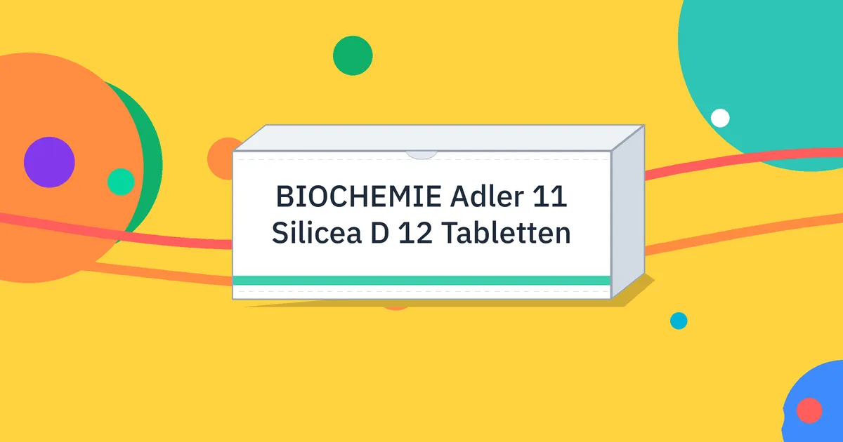 Symbolbild: Packung mit der Aufschrift BIOCHEMIE Adler 11 Silicea D 12 Tabletten (PZN 02728496) – Verfügbarkeit und Bezug in Apotheken in Frankfurt am Main