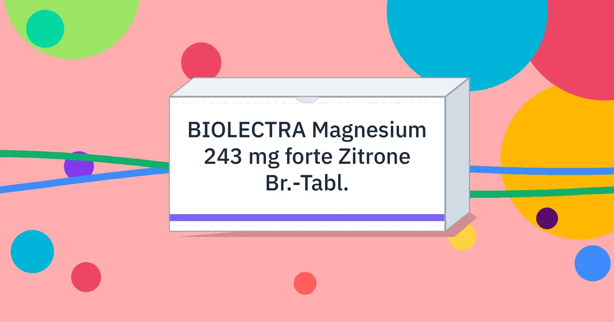 Symbolbild: Packung mit der Aufschrift BIOLECTRA Magnesium 243 mg forte Zitrone Br.-Tabl. (PZN 06714522) – Verfügbarkeit und Bezug in Apotheken in Frankfurt am Main