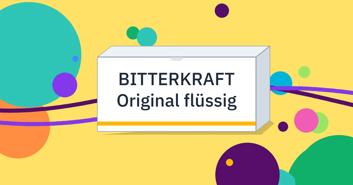 Symbolbild: Packung mit der Aufschrift BITTERKRAFT Original flüssig (PZN 11141301) – Verfügbarkeit und Bezug in Apotheken in Frankfurt am Main