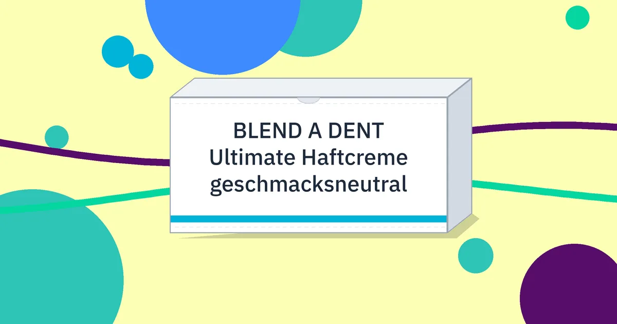 Symbolbild: Packung mit der Aufschrift BLEND A DENT Ultimate Haftcreme geschmacksneutral (PZN 19683651) – Verfügbarkeit und Bezug in Apotheken in Frankfurt am Main