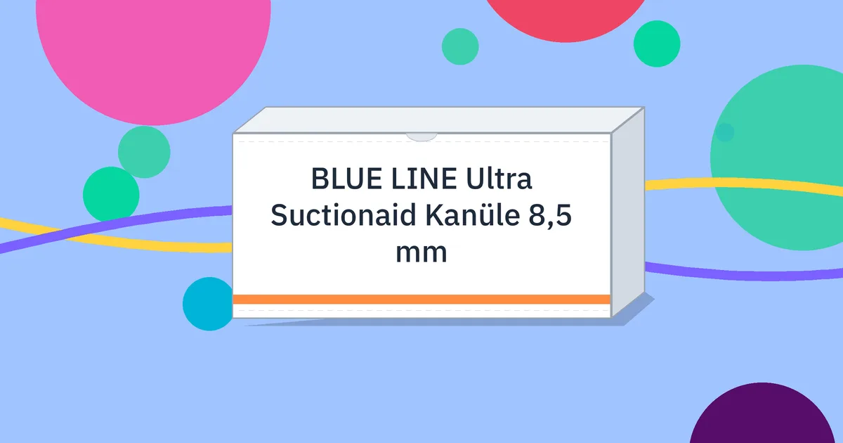 Symbolbild: Packung mit der Aufschrift BLUE LINE Ultra Suctionaid Kanüle 8,5 mm (PZN 02189421) – Verfügbarkeit und Bezug in Apotheken in Frankfurt am Main