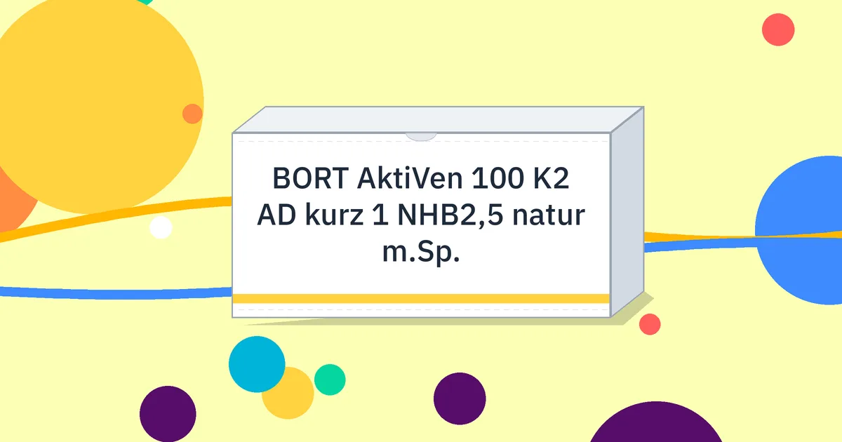 Symbolbild: Packung mit der Aufschrift BORT AktiVen 100 K2 AD kurz 1 NHB2,5 natur m.Sp. (PZN 17498820) – Verfügbarkeit und Bezug in Apotheken in Frankfurt am Main
