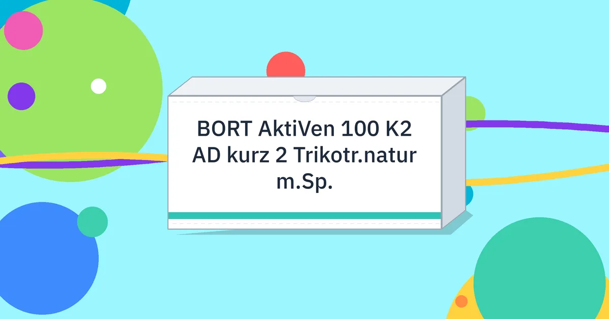 Symbolbild: Packung mit der Aufschrift BORT AktiVen 100 K2 AD kurz 2 Trikotr.natur m.Sp. (PZN 13726543) – Verfügbarkeit und Bezug in Apotheken in Frankfurt am Main