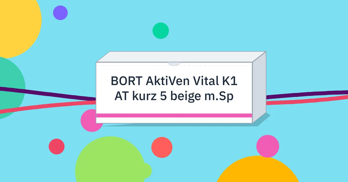 Symbolbild: Packung mit der Aufschrift BORT AktiVen Vital K1 AT kurz 5 beige m.Sp (PZN 13738569) – Verfügbarkeit und Bezug in Apotheken in Frankfurt am Main