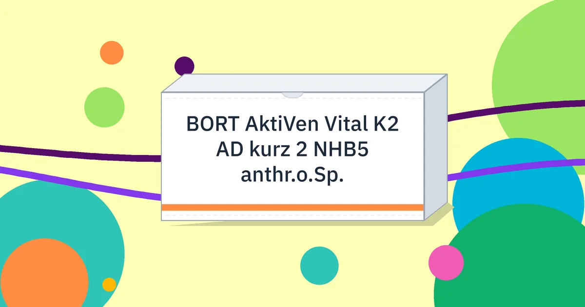 Symbolbild: Packung mit der Aufschrift BORT AktiVen Vital K2 AD kurz 2 NHB5 anthr.o.Sp. (PZN 17494905) – Verfügbarkeit und Bezug in Apotheken in Frankfurt am Main