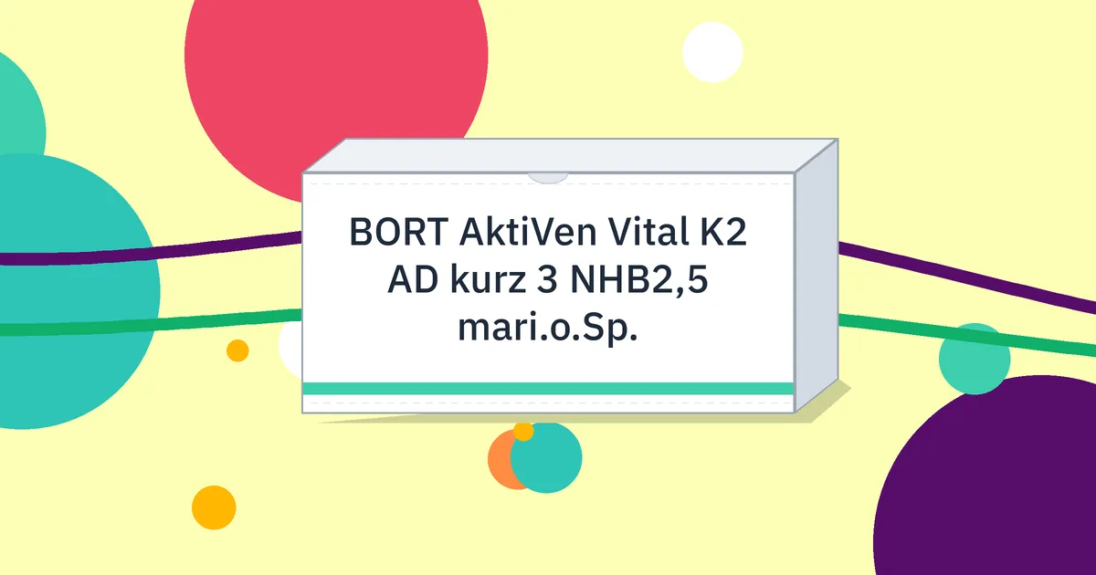 Symbolbild: Packung mit der Aufschrift BORT AktiVen Vital K2 AD kurz 3 NHB2,5 mari.o.Sp. (PZN 17499328) – Verfügbarkeit und Bezug in Apotheken in Frankfurt am Main